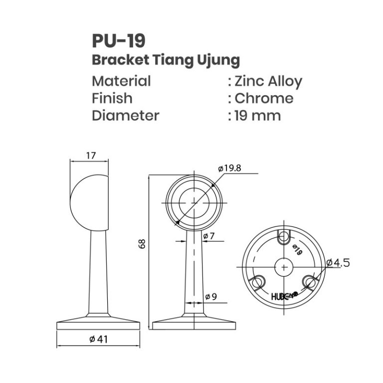 Bracket Tiang Ujung PU-19 & PU-25 - Huben Indonesia