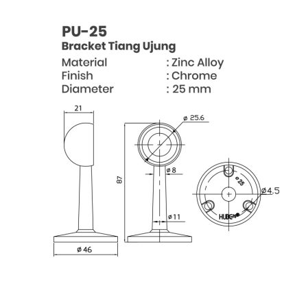Bracket Tiang Ujung PU-19 & PU-25 - Huben Indonesia