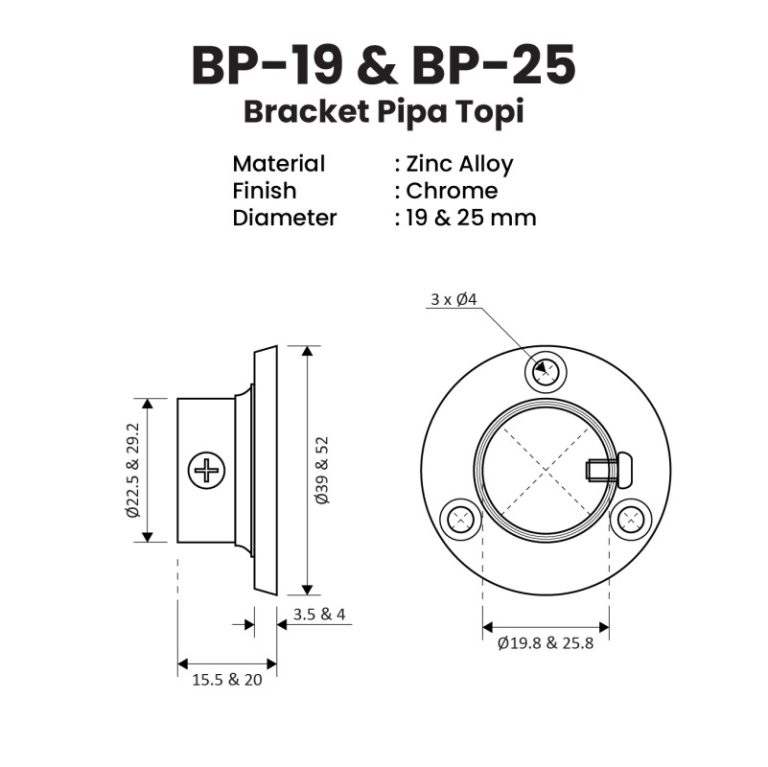 Bracket Pipa Topi BP-19 & BP-25 - Huben Indonesia
