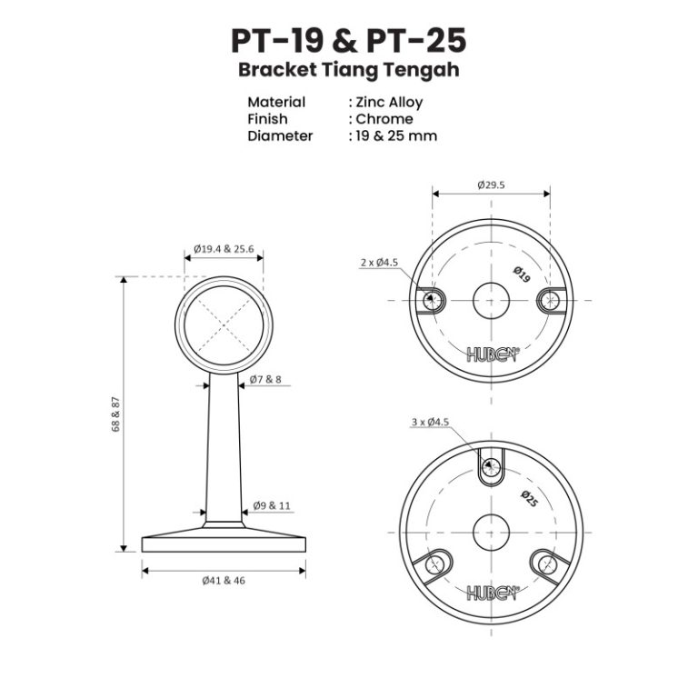 Bracket Tiang Tengah PT-19 & PT-25 - Huben Indonesia