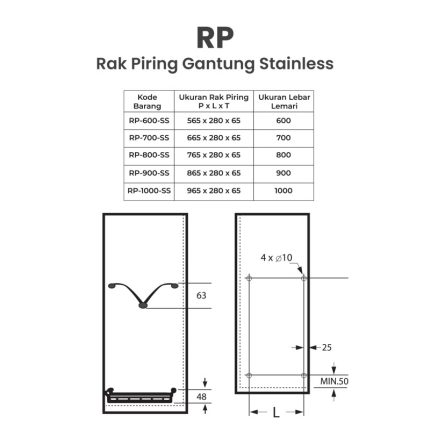 Rak Piring Gantung Stainless RP-SS - Huben Indonesia